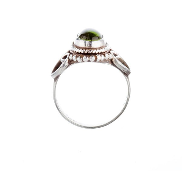Stone Set Peridot Silver Heart Detail Ring - Brighton Silver